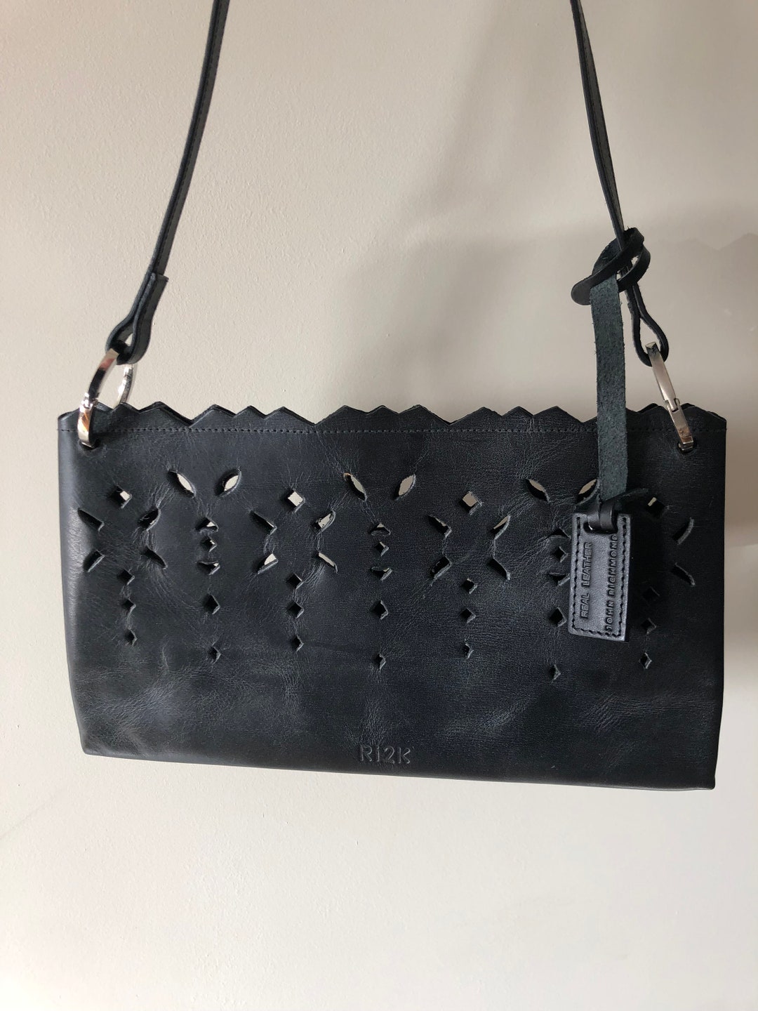 Vintage 1990s Ri2k Black Leather Baguette Shoulder Bag Handbag Baguette ...