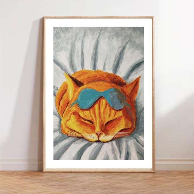 Cat Wearing Sleeping Mask – A4 & A3 Wall Art Print for Cat Lovers - Etsy