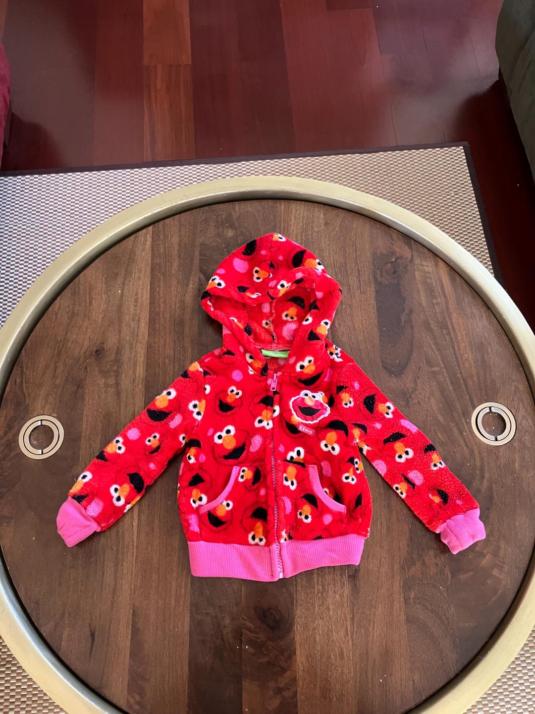 Vintage Y2K Sesame Street Elmo Print Fuzzy Hoodie Sweatshirt Girls Size ...