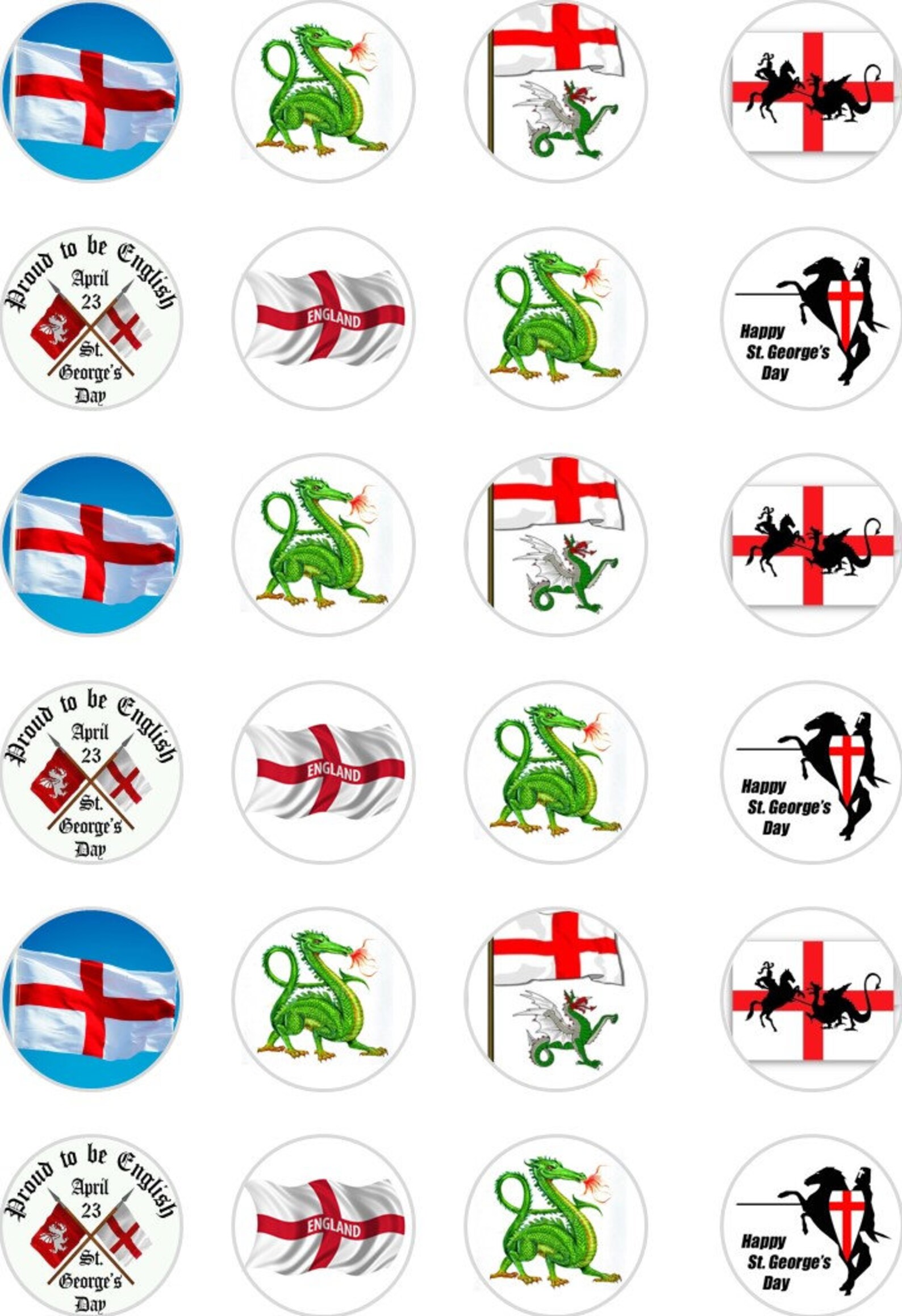 24 X Pre Cut or Un Cut St Georges Day Rice Wafer Paper Cup Cake Toppers ...
