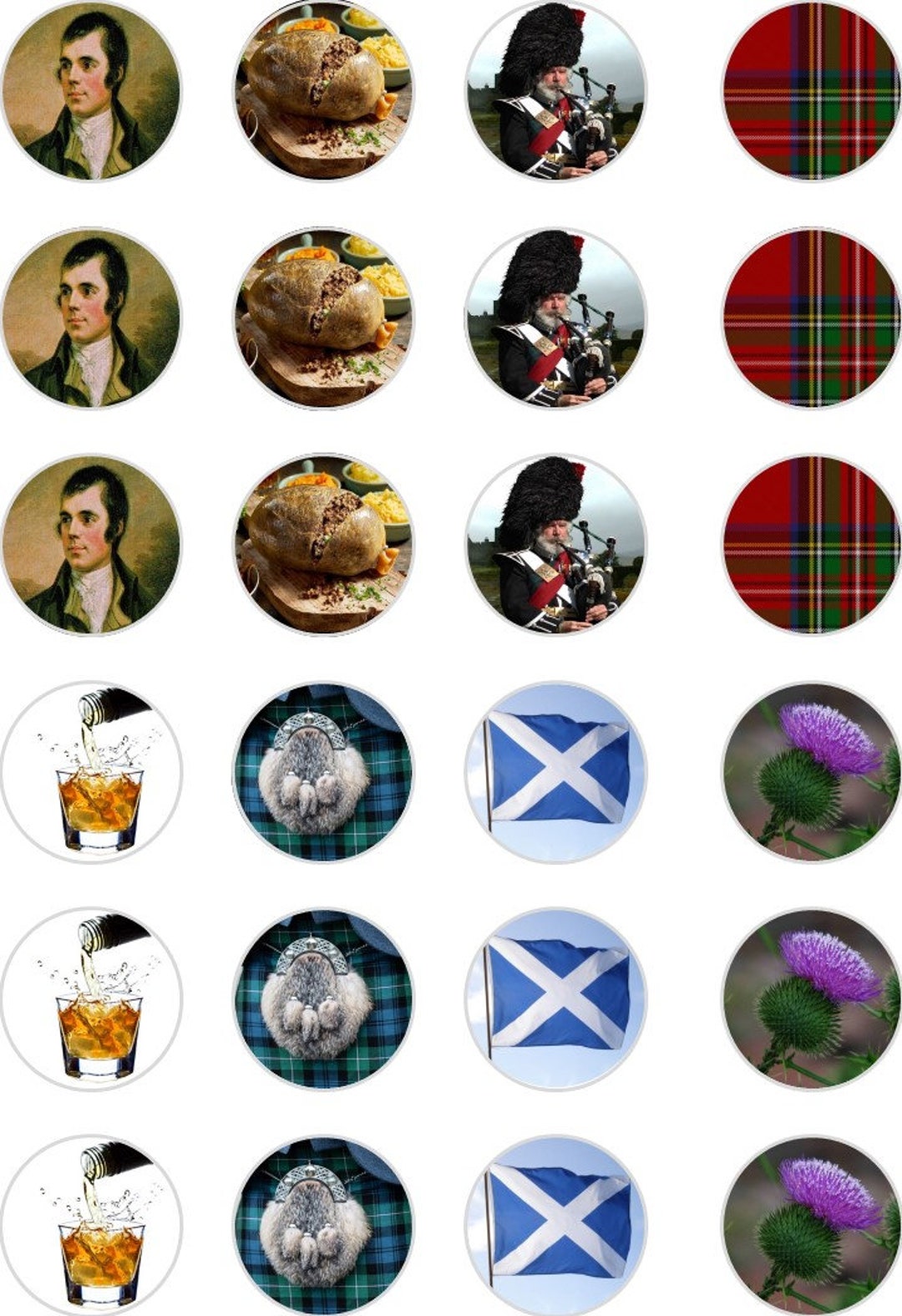 24 X Pre Cut or Un Cut Burns Night Scotland, Scottish Rice Wafer Paper ...
