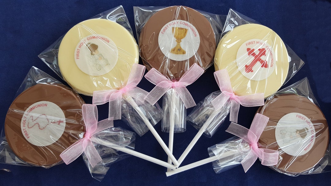 1st Holy Communion Girls Pink Belgian Chocolate Lollipops,favours ...