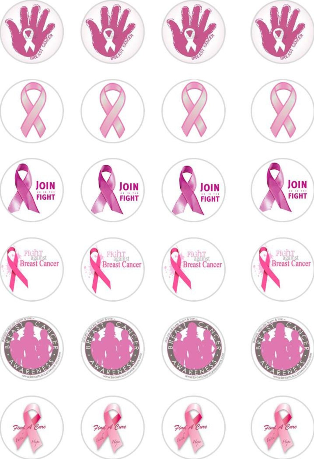 24 X Pre Cut or Un Cut Pink Ribbon Breast Cancer Wafer Paper Cup Cake ...