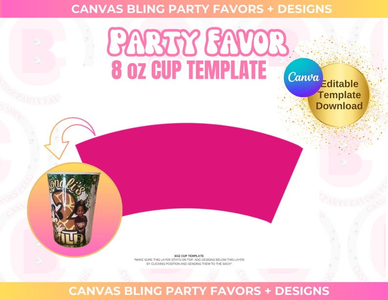 8oz Cup Template, Cup Party Favor Template, Canva Cup Template - Etsy
