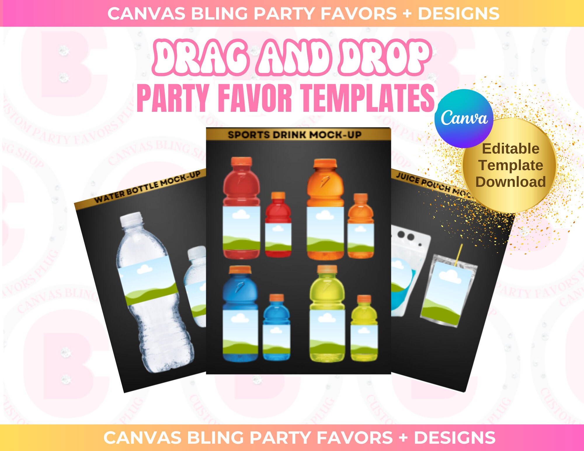 Party Favor Drag and Drop Mock-up Template Bundle, Canva Mock-up ...