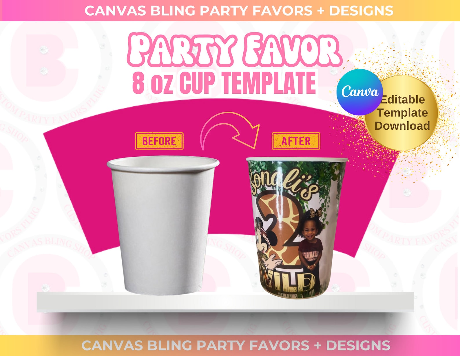 8oz Cup Template, Cup Party Favor Template, Canva Cup Template - Etsy