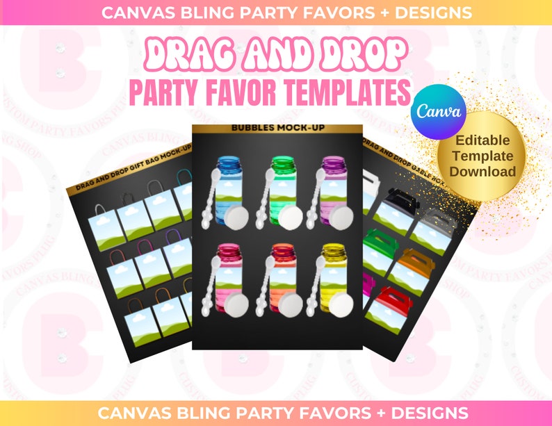 Party Favor Drag and Drop Mock-up Template Bundle, Canva Mock-up ...