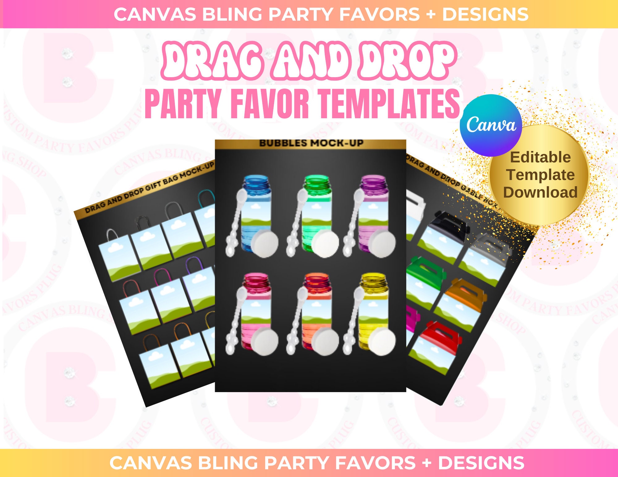Party Favor Drag and Drop Mock-up Template Bundle, Canva Mock-up ...