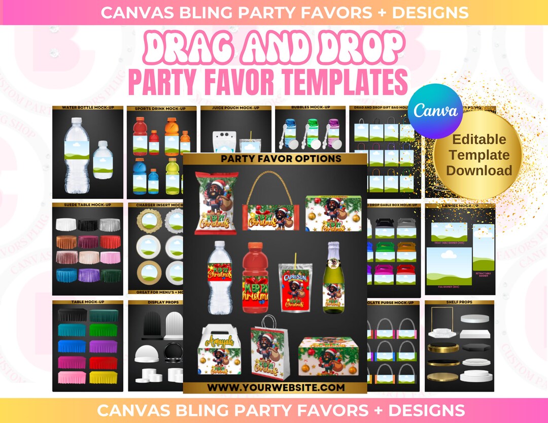 Party Favor Drag and Drop Mock-up Template Bundle, Canva Mock-up ...
