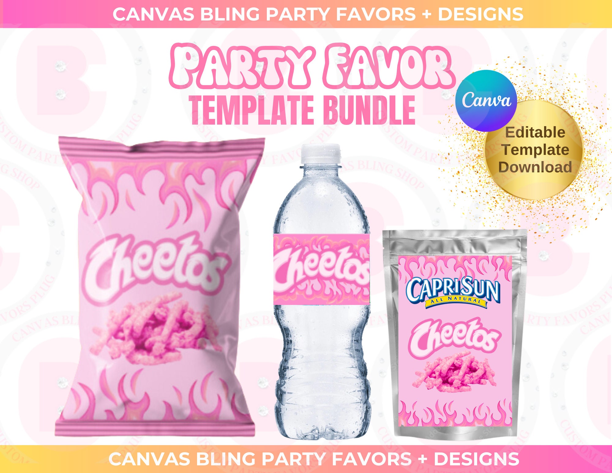 Pink Chip Bags, Custom Chip Bag, Party Favor Bags, Water Bottle Label ...