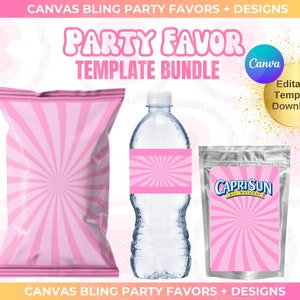 Pink Chip Bags, Custom Chip Bag, Party Favor Bags, Water Bottle Label ...