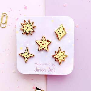 Mini Set of Star and Sparkle Hard Enamel Pins in Yellow | Cute Dreamy ...