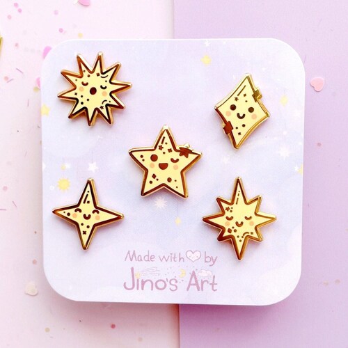 Mini Set of Star and Sparkle Hard Enamel Pins in White Cute - Etsy