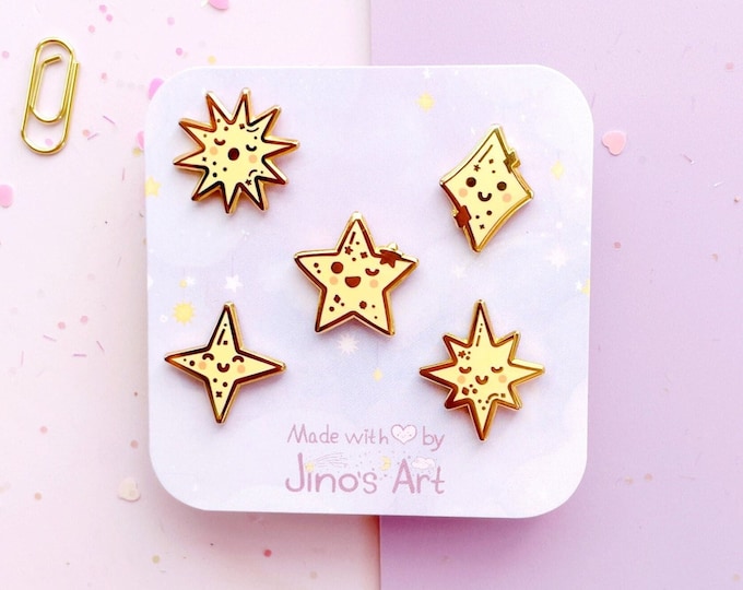 Mini Set of Star and Sparkle Hard Enamel Pins in Yellow | Cute Dreamy ...