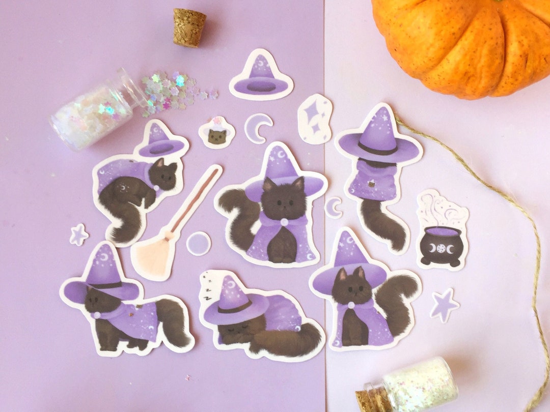 Witch Cat Sticker Pack | Die Cut Waterproof Glossy | Bullet Journal ...