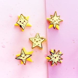 Mini Set of Star and Sparkle Hard Enamel Pins in Yellow | Cute Dreamy ...