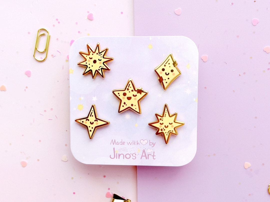 Mini Set of Star and Sparkle Hard Enamel Pins in Yellow | Cute Dreamy ...