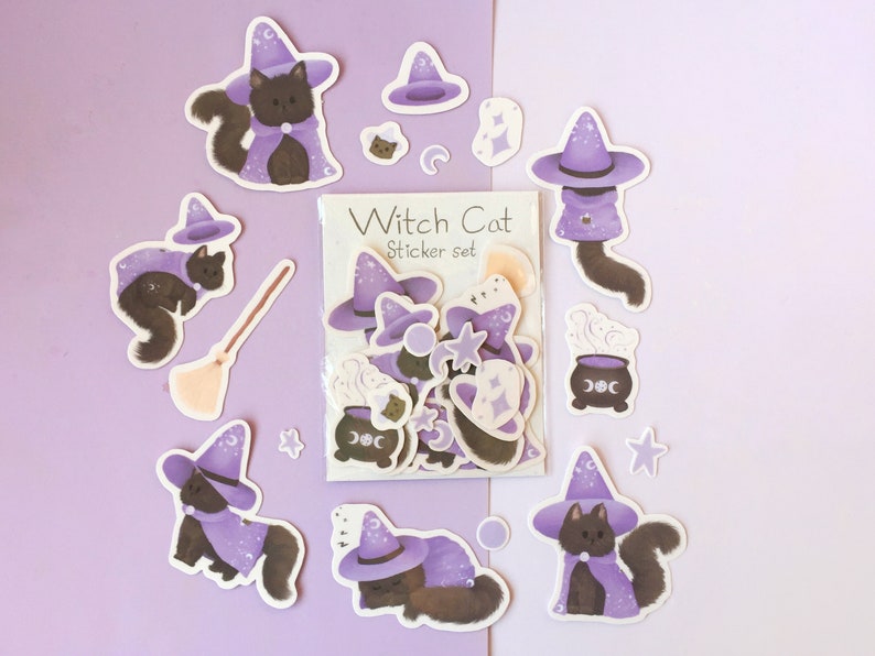 Witch Cat Sticker Pack | Die Cut Waterproof Glossy | Bullet Journal ...