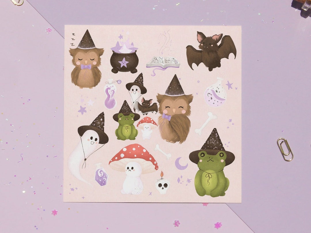 Cute Cottagecore of Witchy Spooky Friends Art Print | Kawaii ...