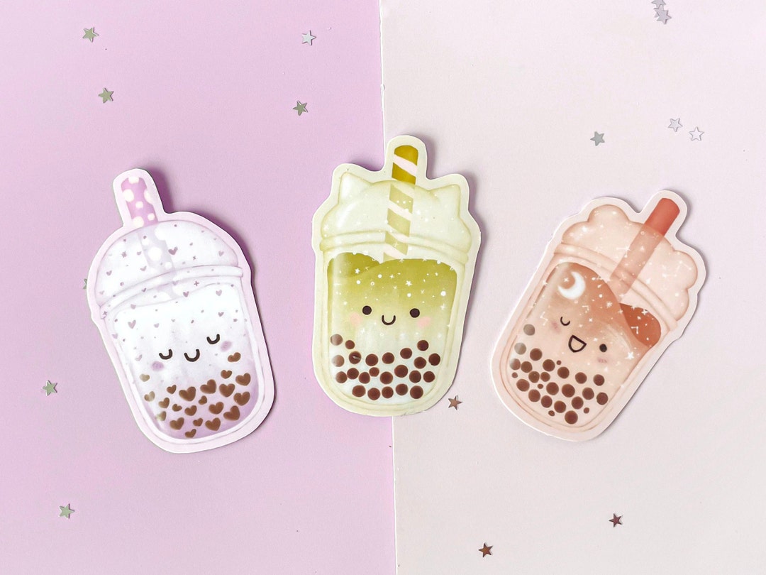 Cute Boba Tea Stickers of Taro Love, Suger Bear & Matcha Cat Bubble Tea ...