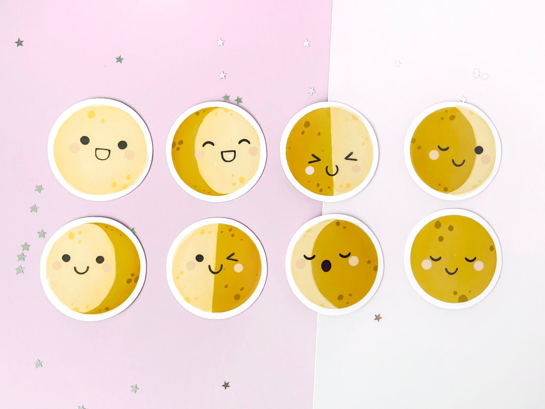 Cute Moon Phases Sticker Set / Packs | Waterproof Glossy & Holographic ...