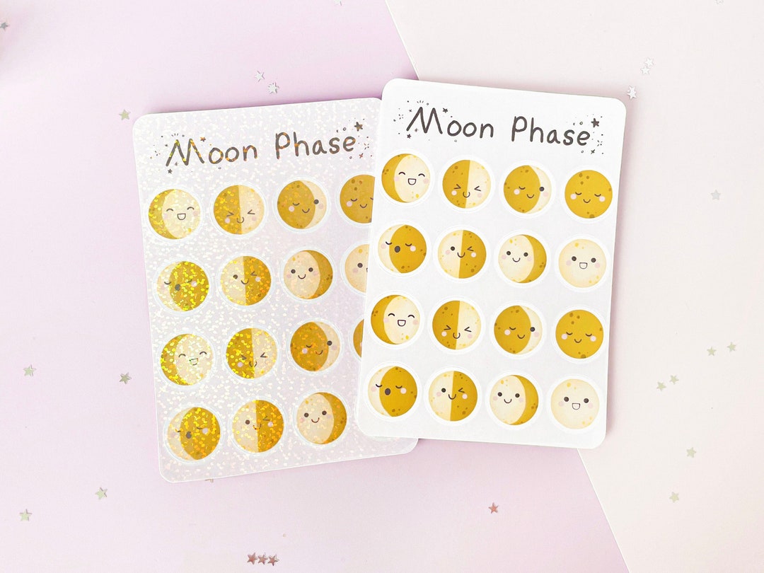 Cute Moon Phases Sticker Sheet, Waterproof Matt | Aesthetic Bullet ...