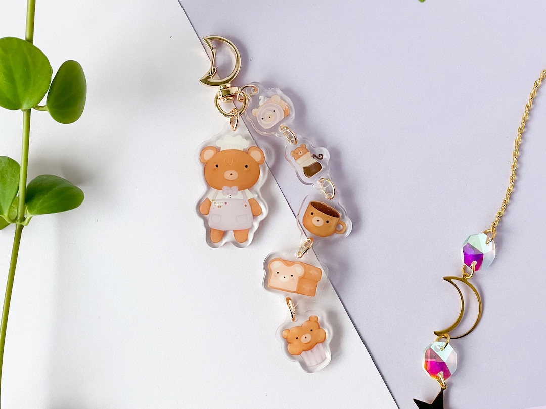 Cozy Bear Bakery & Cafe Keychain | Clear Double Sided Acrylic Charm ...