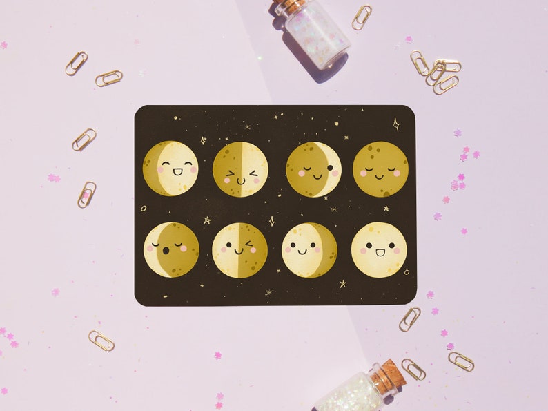Cute Moon Phases Art Print | Kawaii & Aesthetic Illustration | Wall ...