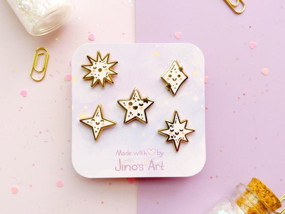 Mini Set of Star and Sparkle Hard Enamel Pins in White Cute - Etsy