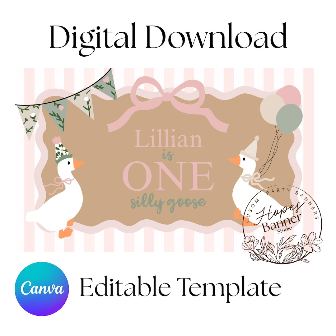 One Silly Goose Birthday Banner Template, Hand-painted Design (digital ...