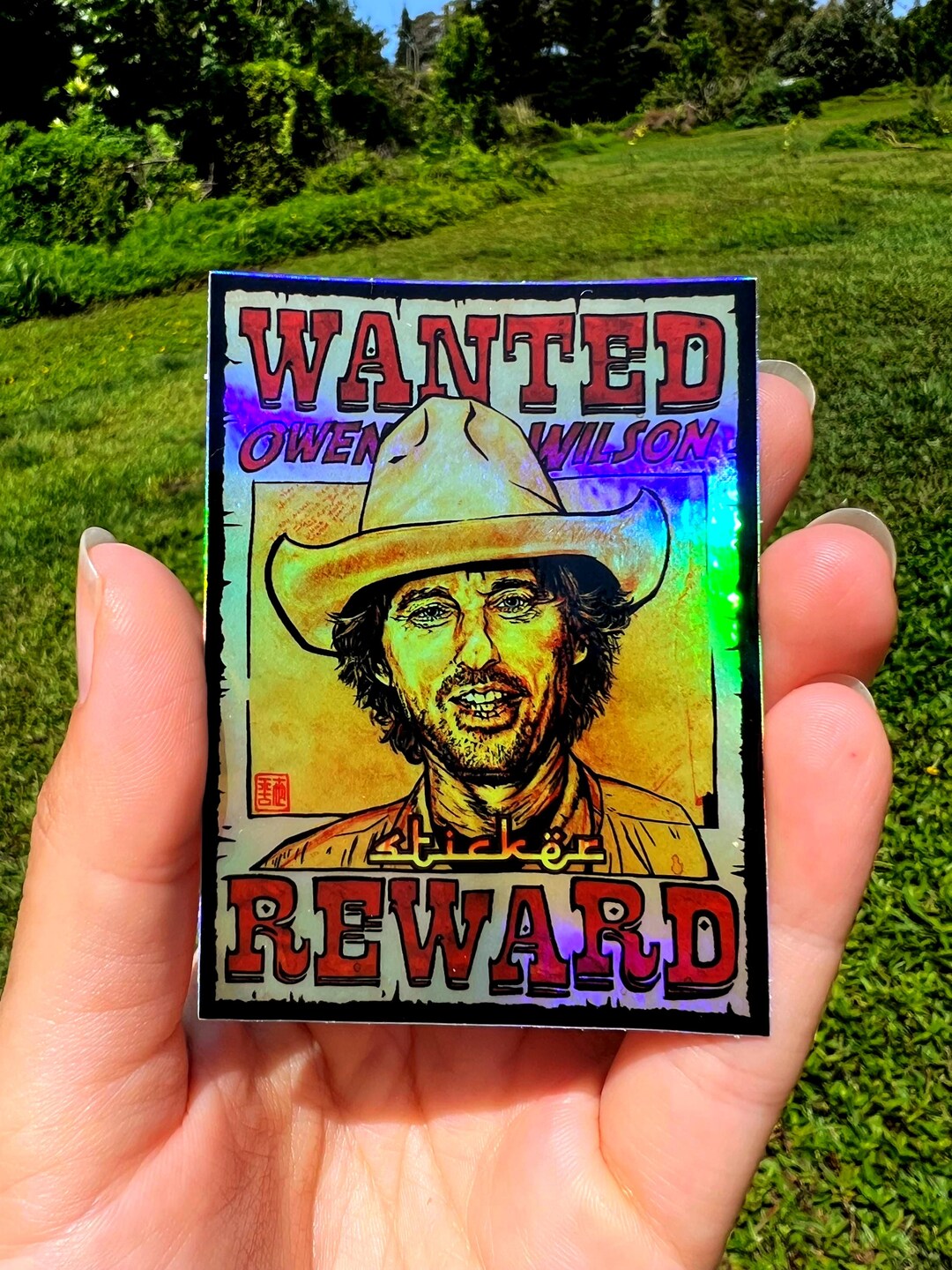 Holographic Owen Wilson Wanted Sticker - Etsy