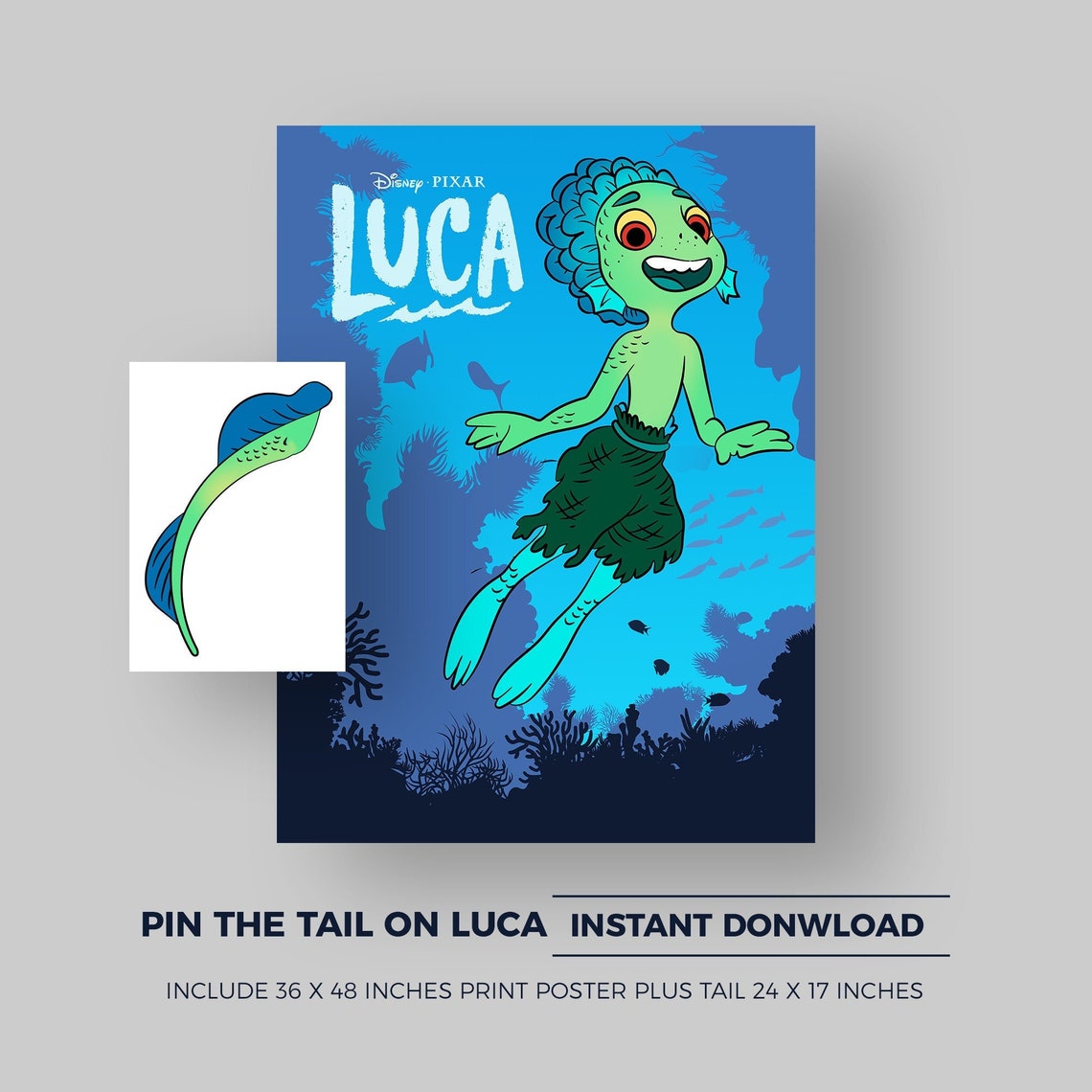 Digital Luca Party Game Printable, Pin the Tail on Luca, Silenzio Bruno ...