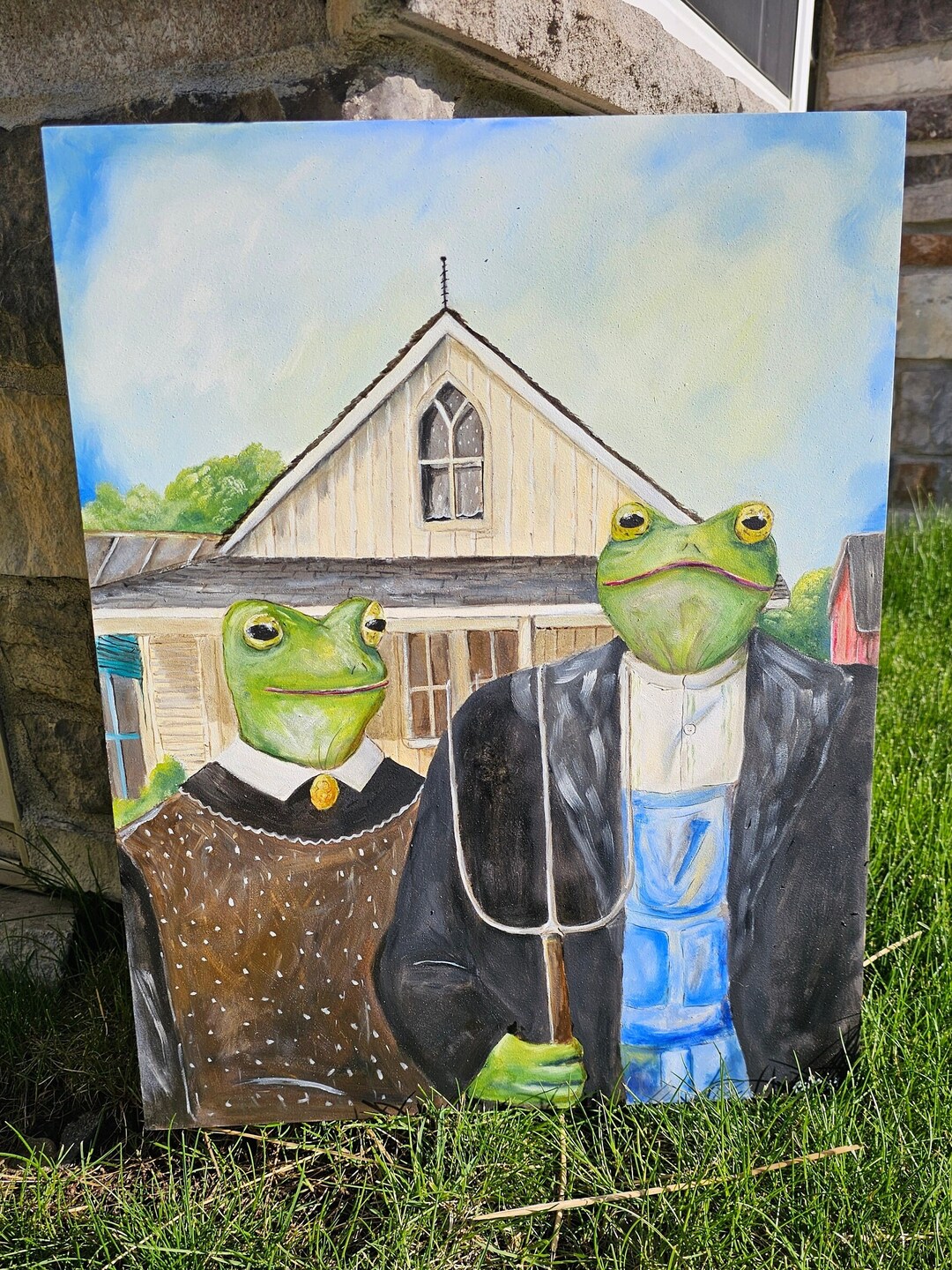 American Gothic Inspired Frog Painting - Etsy