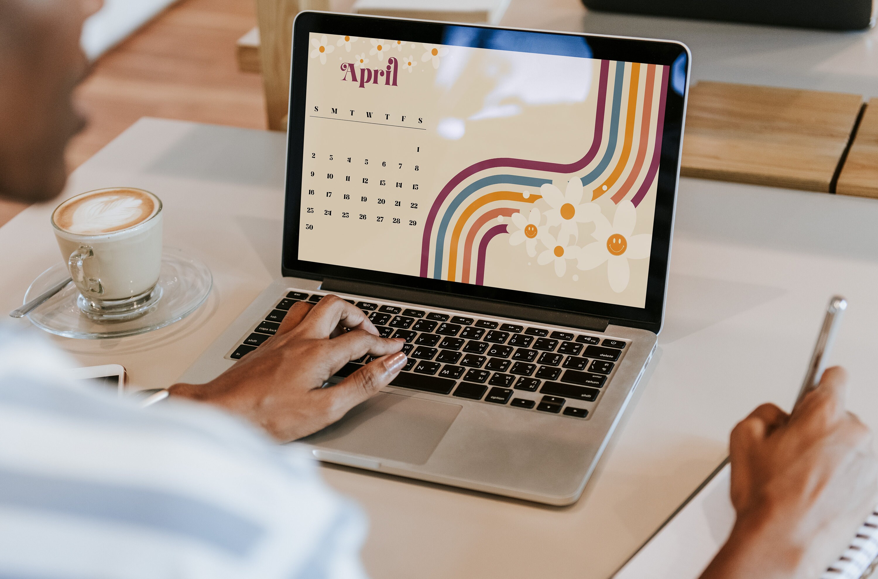 2023 Calendar Groovy Retro Desktop Wallpaper Laptop Organizer Retro ...