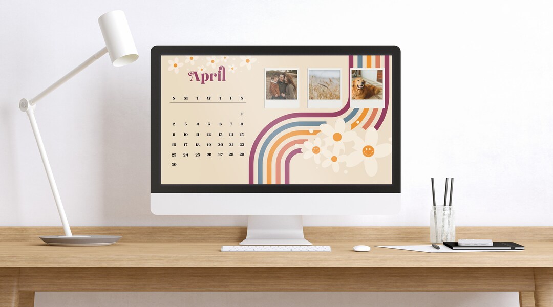2023 Calendar Groovy Retro Desktop Wallpaper Laptop Organizer Retro ...