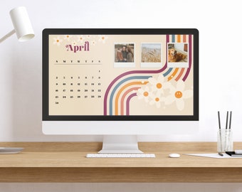 12 Calendar 2023 Retro Desktop Wallpaper 70's Vintage Laptop Organizer ...