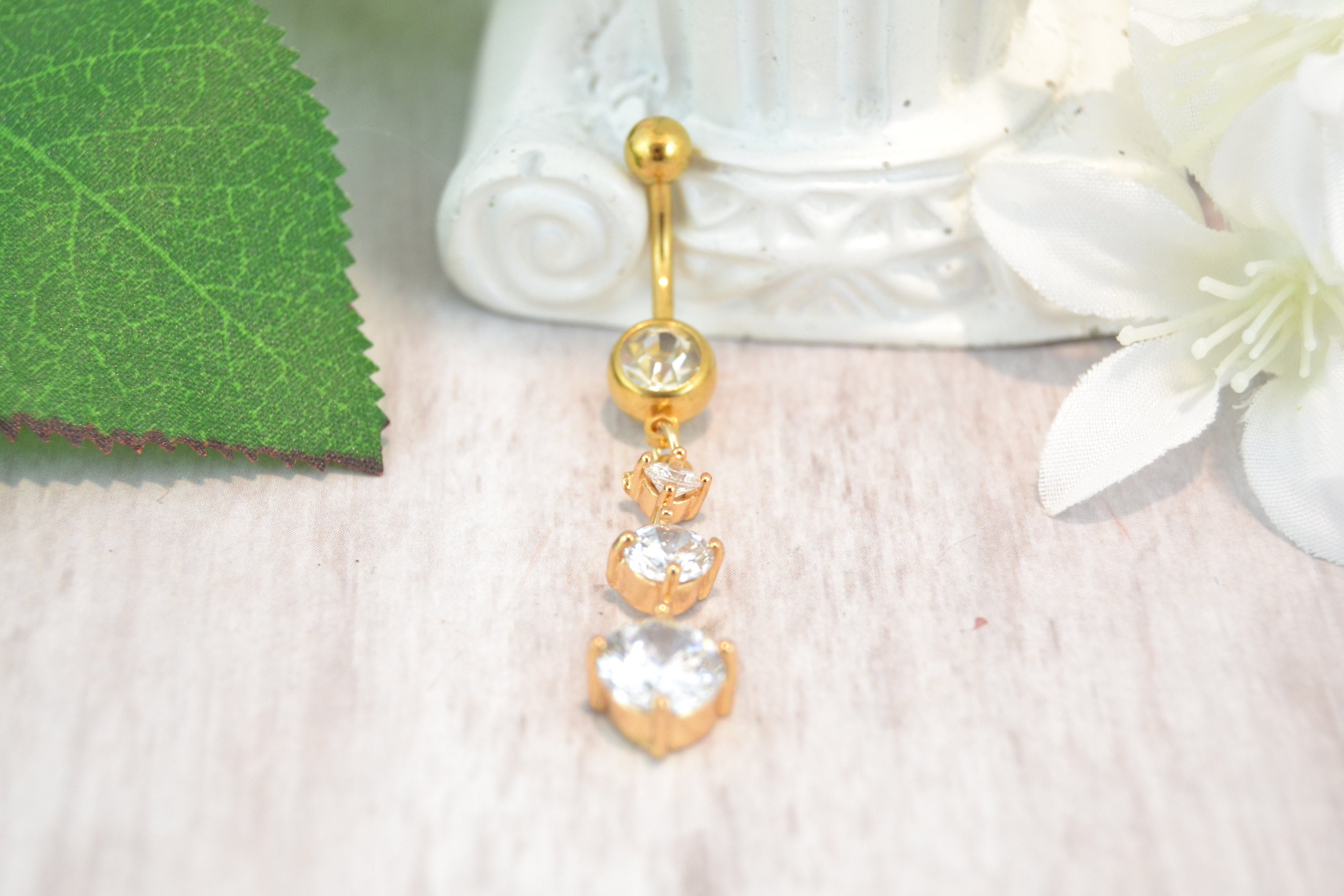 Round Crystal Belly Ring Dangle Belly Ring 14g Gold IP - Etsy