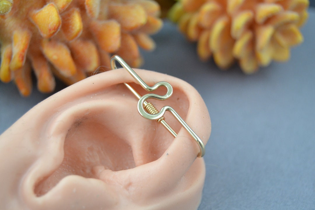 14k Gold SF Loop Industrial Piercing, Seamless Industrial Bar ...