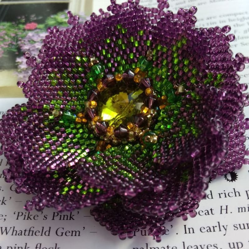 Dark Purple Beaded Flower Brooch - Etsy