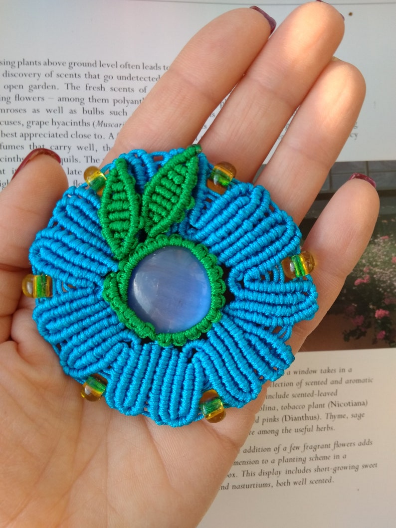 Macrame Brooch BLUE FLOWER - Etsy