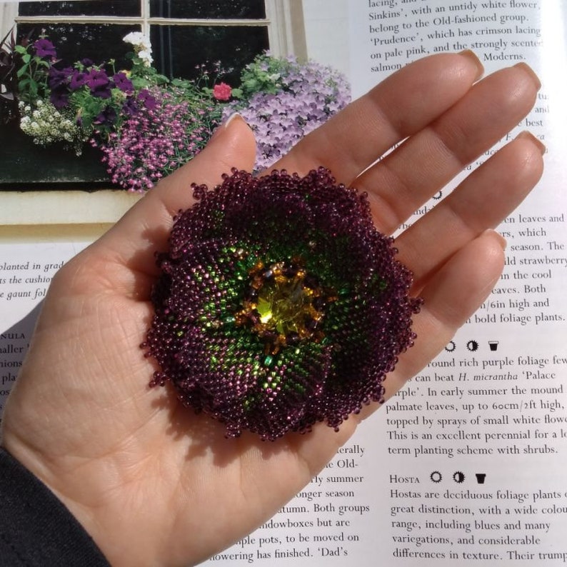 Dark Purple Beaded Flower Brooch - Etsy
