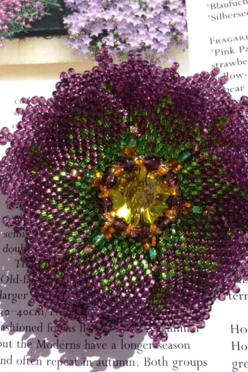 Dark Purple Beaded Flower Brooch - Etsy