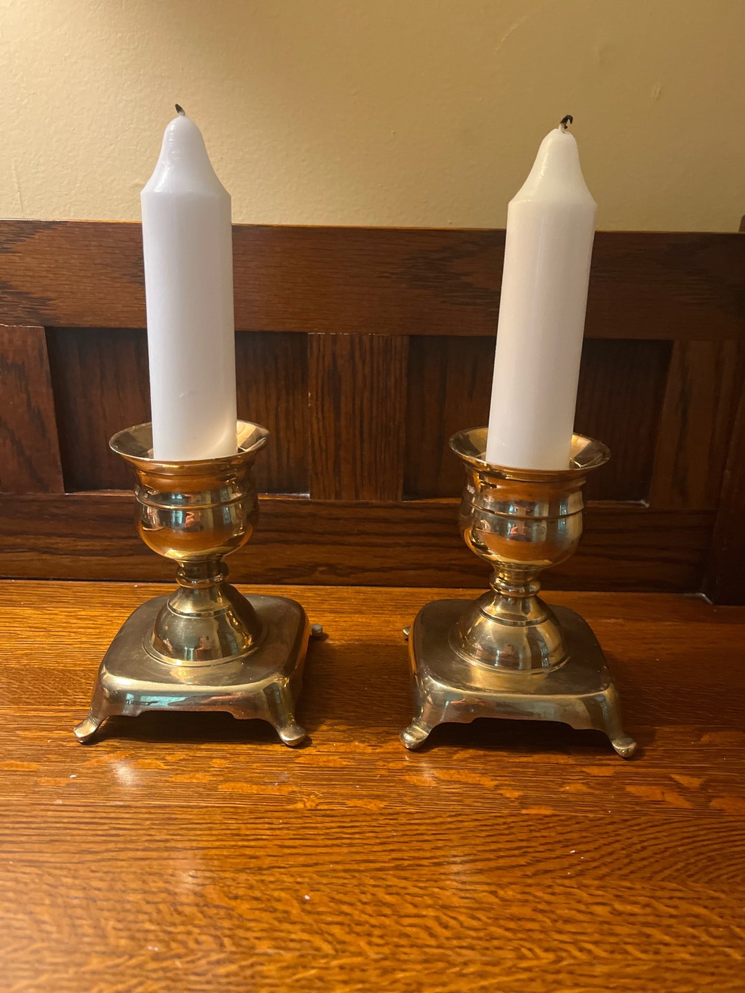 Brass Candlestick Pair With Square Base and Wide Candle Holder - Etsy