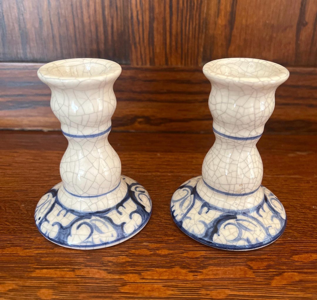 Dedham Pottery Bunny Candlestick Set - Etsy