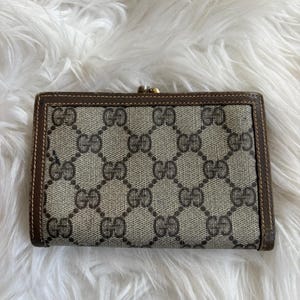 RARE Vintage Gucci Tan Monogram Coated Canvas and Leather Wallet Card ...