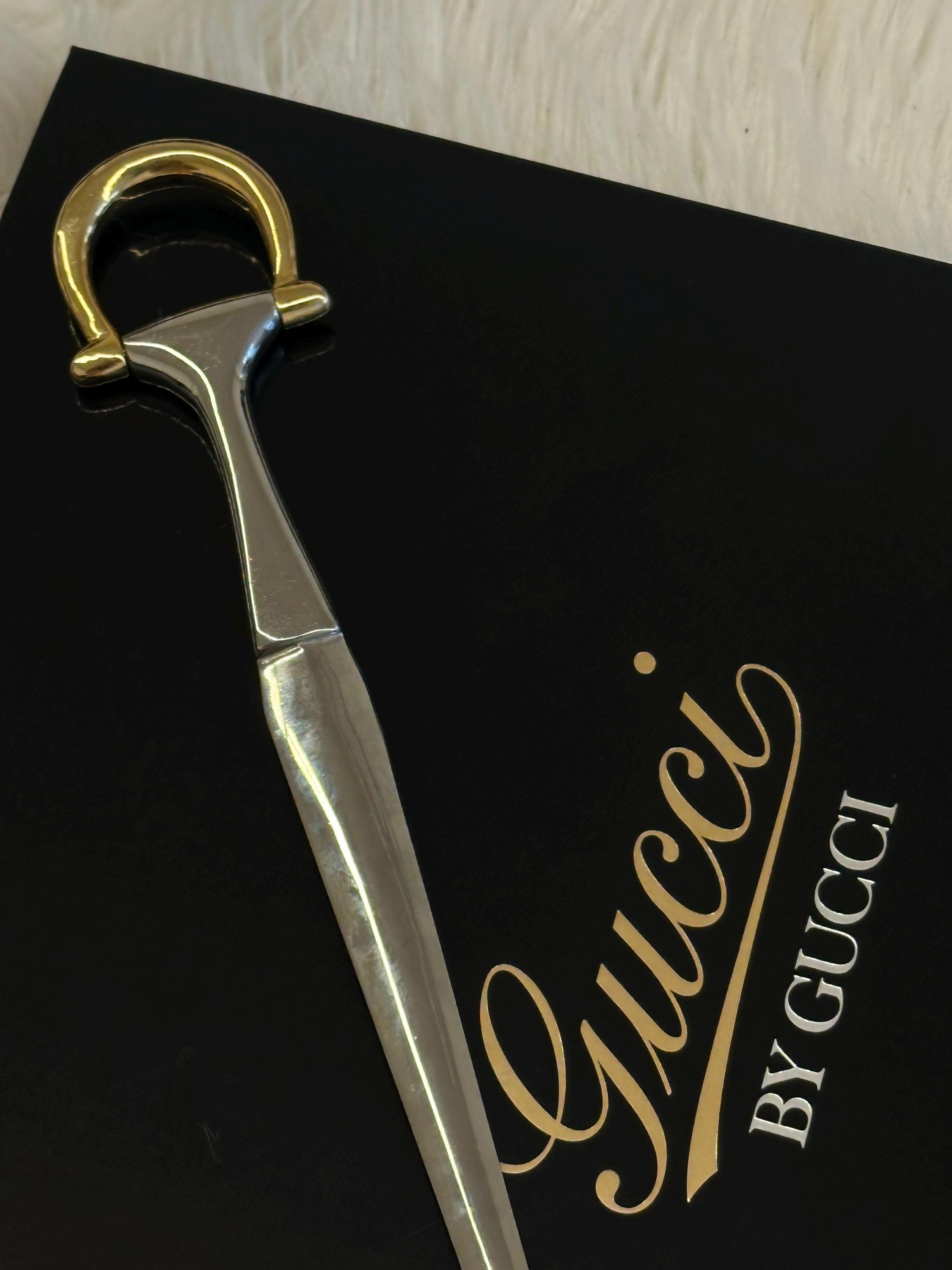 Vintage Gucci 1980’s Gold Silver GG Logo Gold Letter Opener Bookmark ...