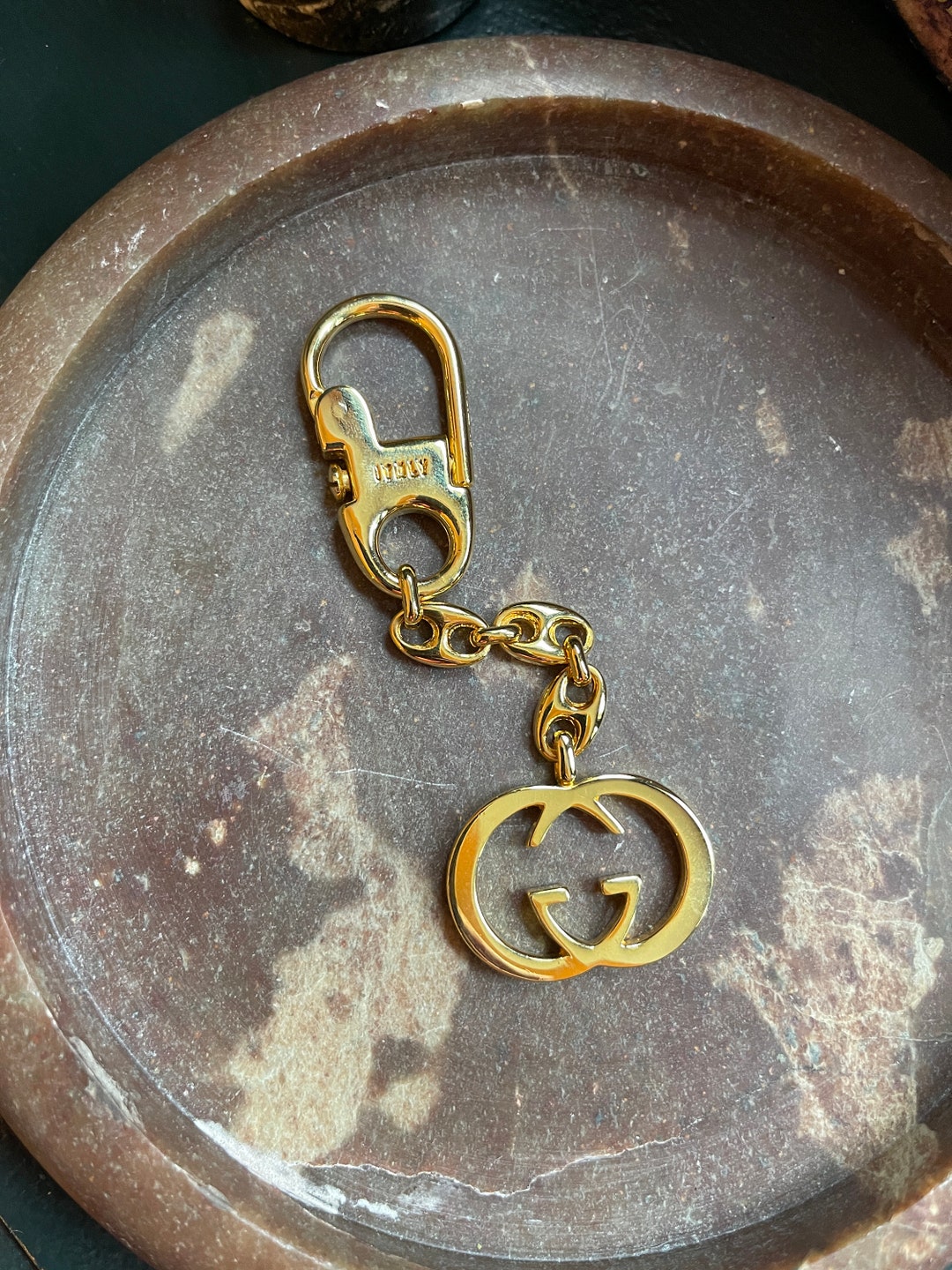 Gucci GG Logo Gold Mariner Link 1970’s Keychain in Box - Etsy
