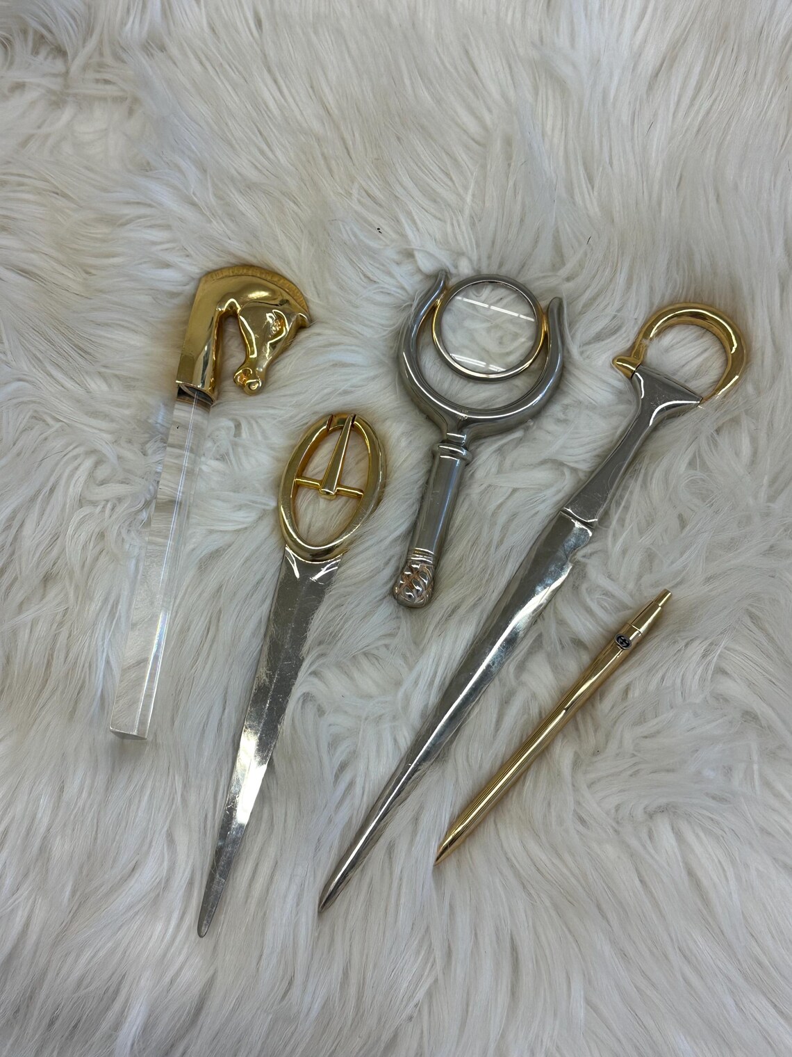 Vintage Gucci 1980’s Gold Silver GG Logo Gold Letter Opener Bookmark ...