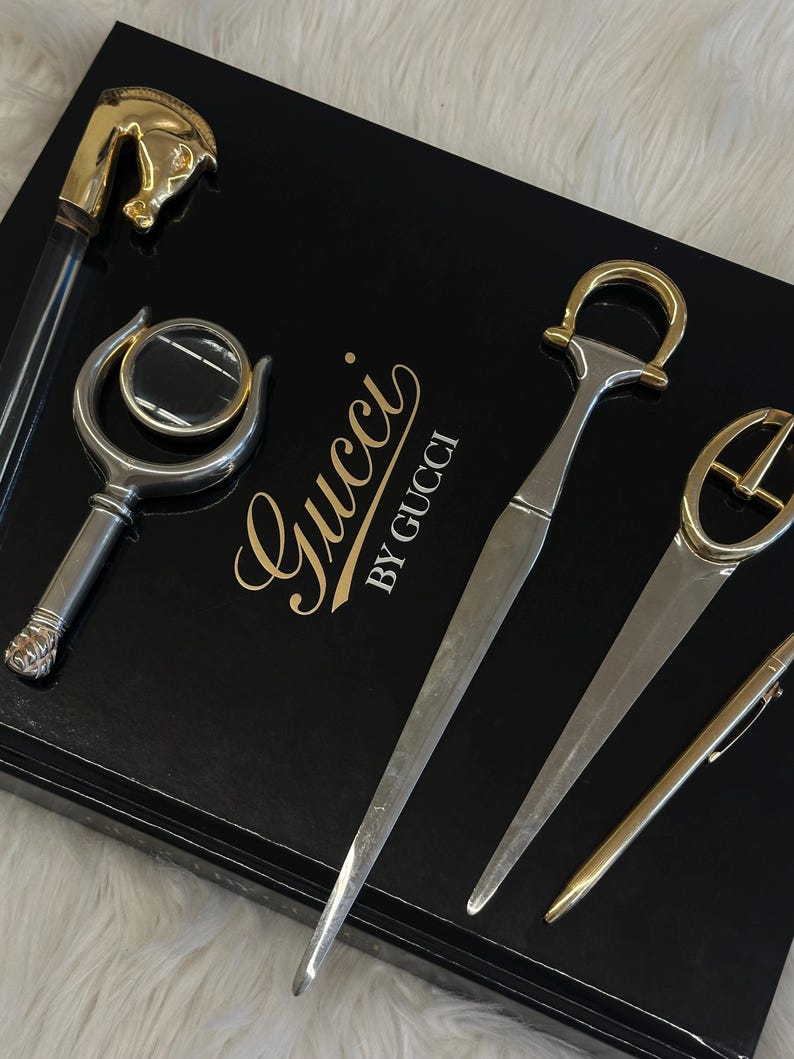 Vintage Gucci 1980’s Gold Silver GG Logo Gold Letter Opener Bookmark ...