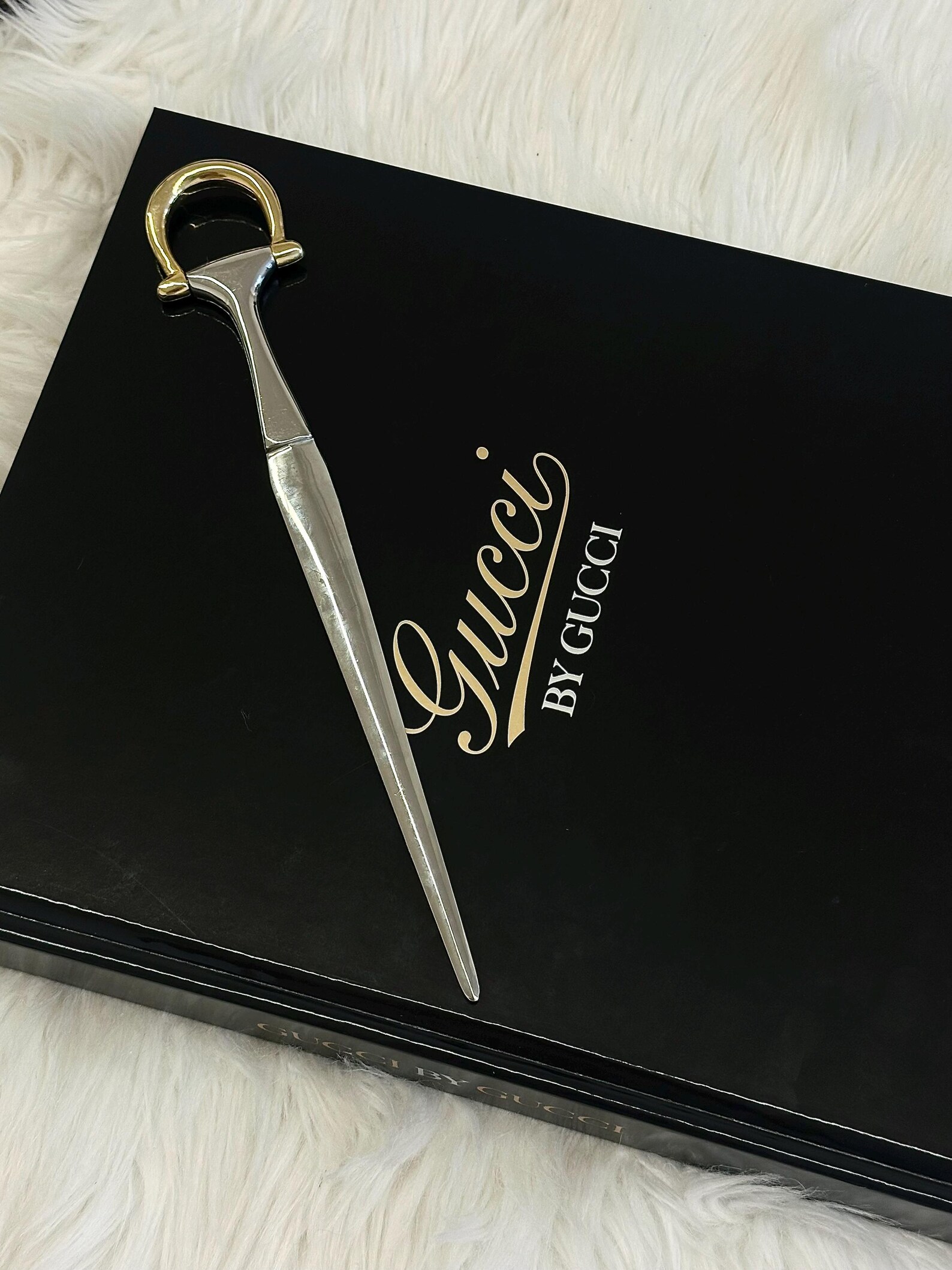 Vintage Gucci 1980’s Gold Silver GG Logo Gold Letter Opener Bookmark ...